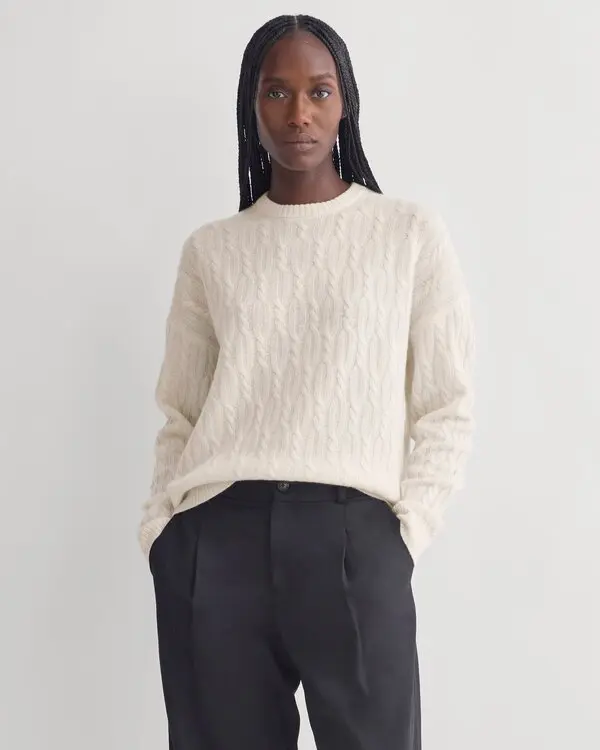 Everlane Relaxed Cable-knit Crew Neck Sweater, Luxe Merino Size
