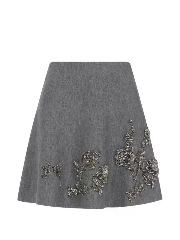 Oscar De La Renta Beaded Peony-embroidered A-line Mini Skirt - Grey