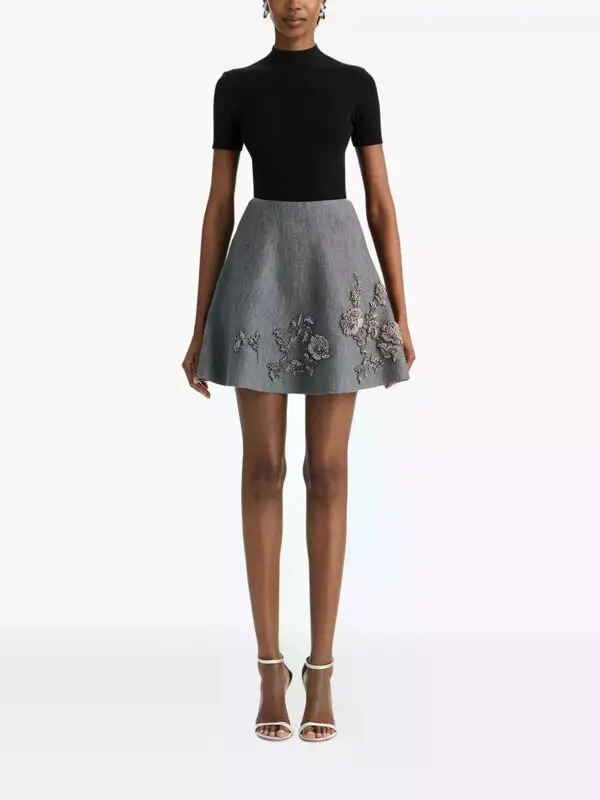 Oscar De La Renta Beaded Peony-embroidered A-line Mini Skirt