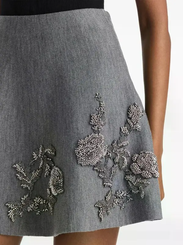 Oscar De La Renta Beaded Peony-embroidered A-line Mini Skirt