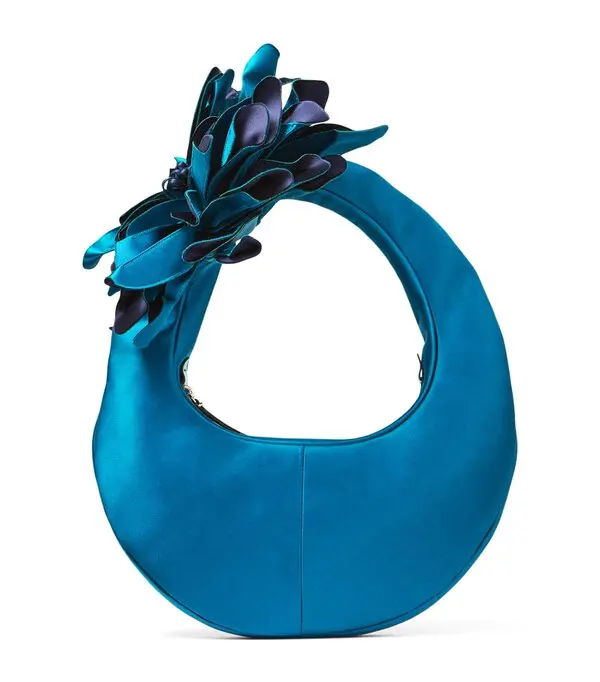 JIMMY CHOO Satin Flower Shoulder Bag - Blue