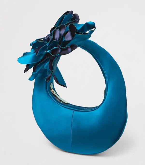 JIMMY CHOO Satin Flower Shoulder Bag - Blue