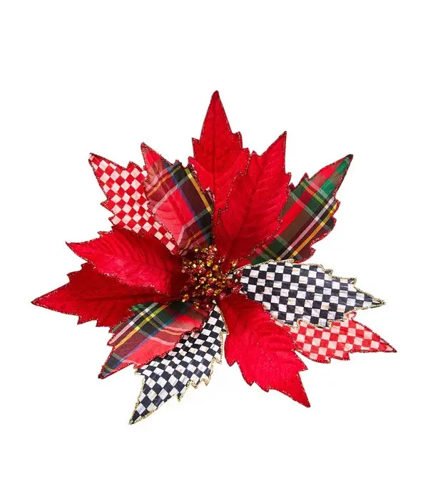 MACKENZIE-CHILDS Timeless Tartan Poinsettia Clip Decoration - Red