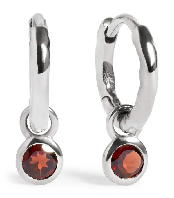 Monica Vinader Sterling Silver And Garnet January Birthstone Huggie Earrings - Red