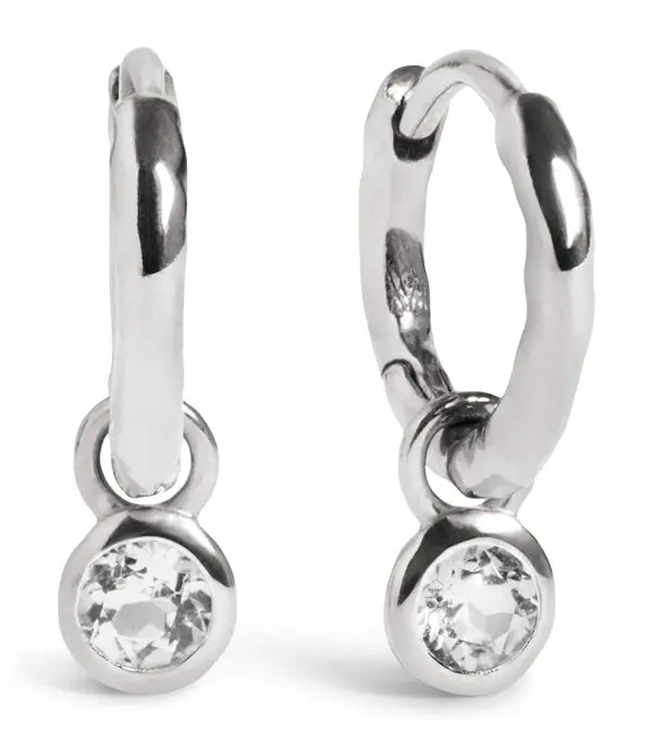 Monica Vinader Sterling Silver And White Topaz April Birthstone Huggie Earrings - Clear