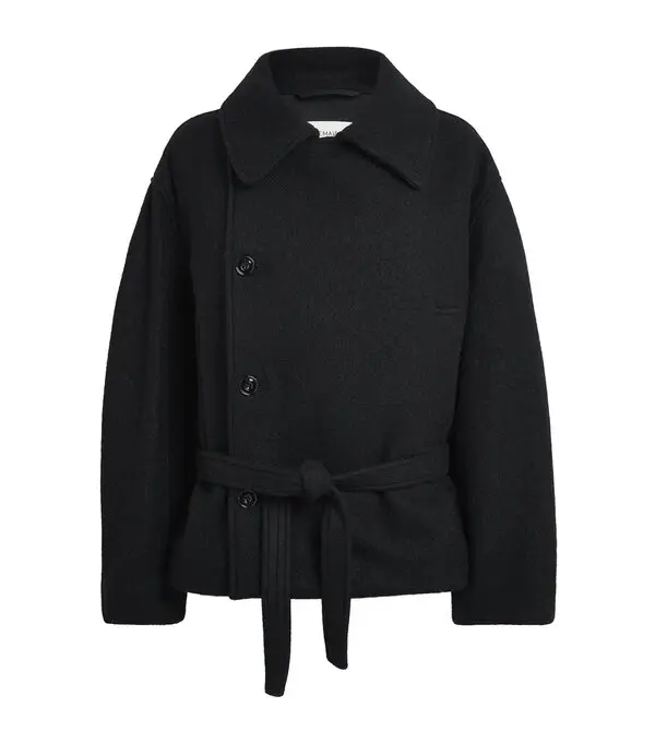 LEMAIRE Alpaca-wool Cropped Wrap Coat - Black