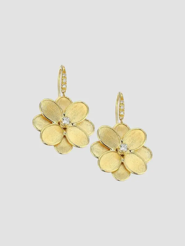 Marco Bicego Petali Lunaria 18k Yellow & Diamond Flower Drop Earrings - Gold