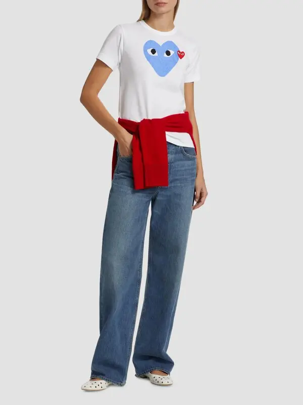 Play Comme Des Garcon Double Heart T-shirt - Blue