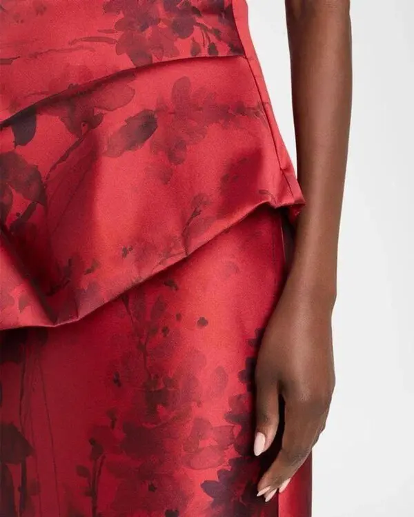Rickie Freeman For Teri Jon Satin Floral One-shoulder Gown