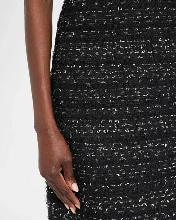 Rickie Freeman For Teri Jon Metallic Tweed Knee-length Pencil Skirt - Black/silver