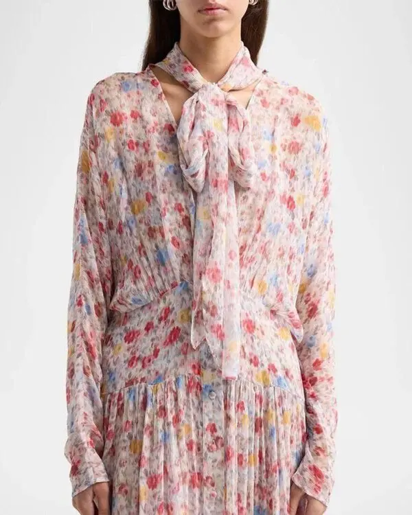 GANNI Textured Silk Georgette Maxi Dress