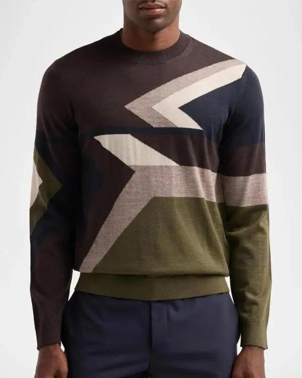 Emporio Armani Apos;s Geometric Wool Crewneck Sweater