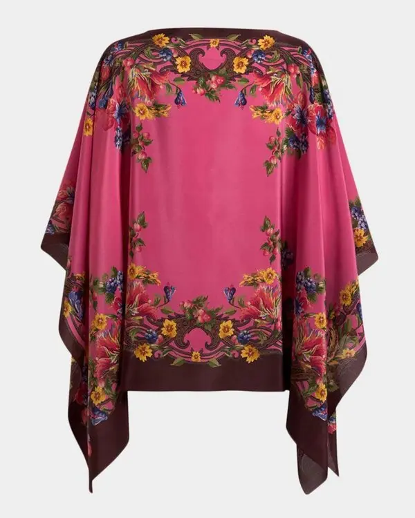 Etro Floral Silk Poncho Top - Multicolou