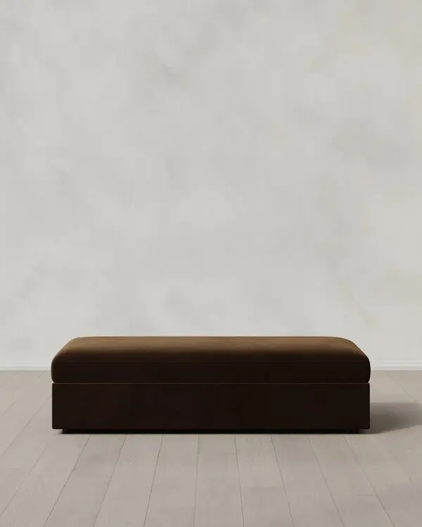 Quince Sierra Coffee Ottoman In Performance Velvet - Java