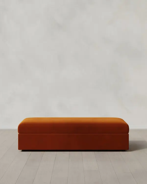 Quince Sierra Coffee Ottoman In Performance Velvet - Rust