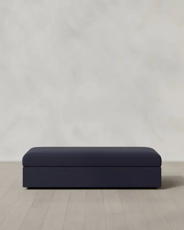 Quince Sierra Coffee Ottoman In Performance Basketweave - Navy