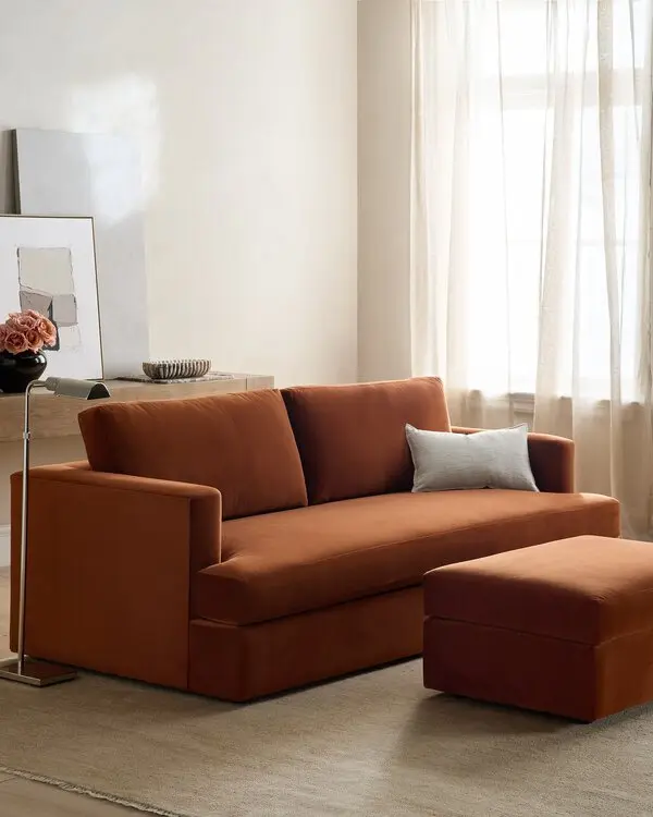 Quince Sierra Ottoman In Performance Boucle - Fern