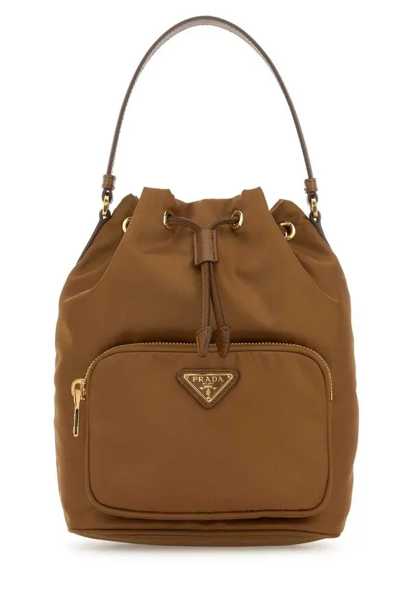 Prada Caramel Re-nylon Duet Bucket Bag - Brown