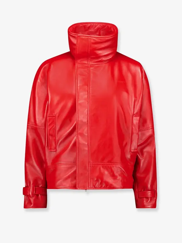 Balenciaga Arrotondato Leather Jacket With Engraved Lettering Logo On The Front - Red