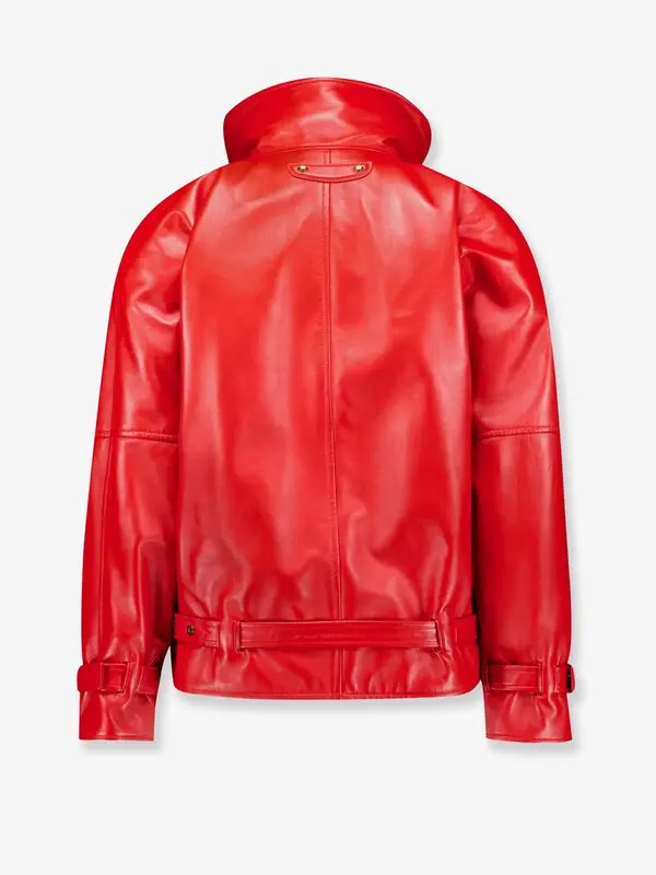 Balenciaga Arrotondato Leather Jacket With Engraved Lettering Logo On The Front