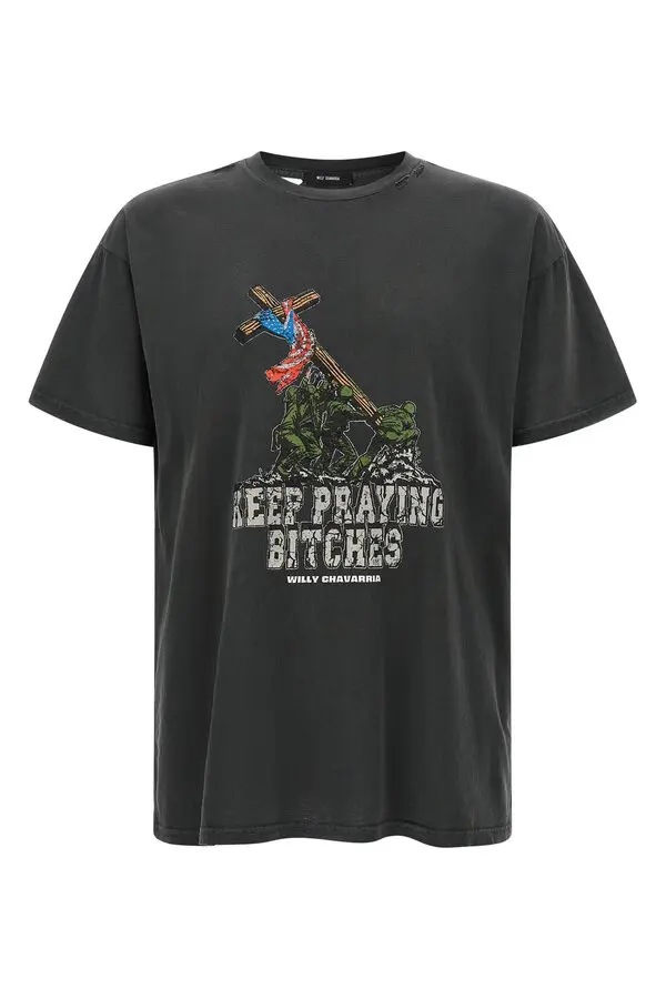 WILLY CHAVARRIA Keep Praying Bitches' T-shirt - Black