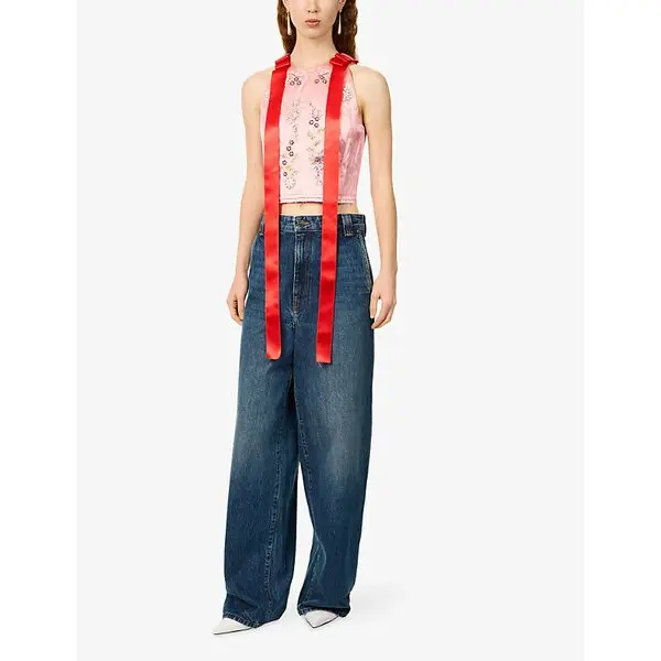 Erdem Embellished Sleeveless Satin Top