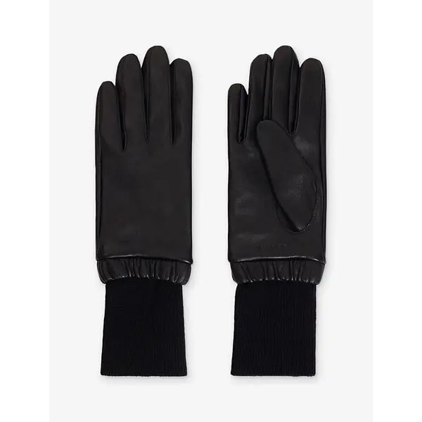 Sandro Ribbed-cuff Leather And Knit Gloves - Black