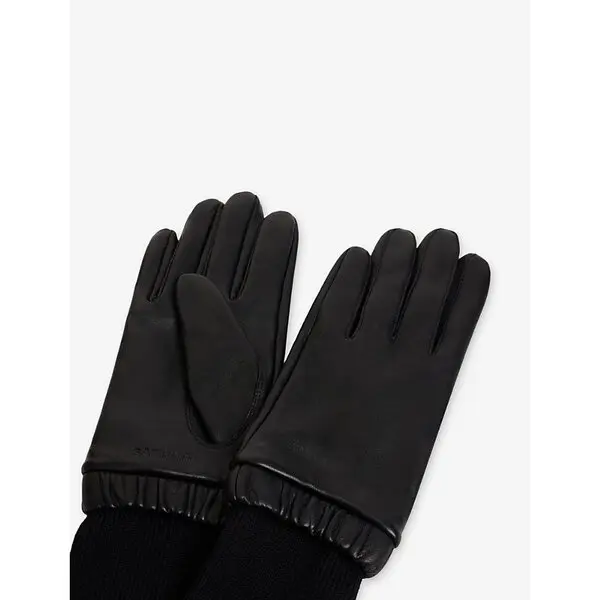Sandro Ribbed-cuff Leather And Knit Gloves