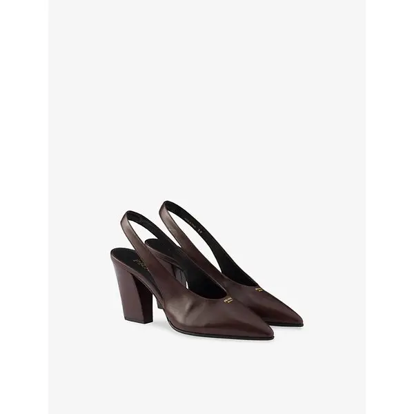 Prada Logo Leather Slingback Pumps - Brown