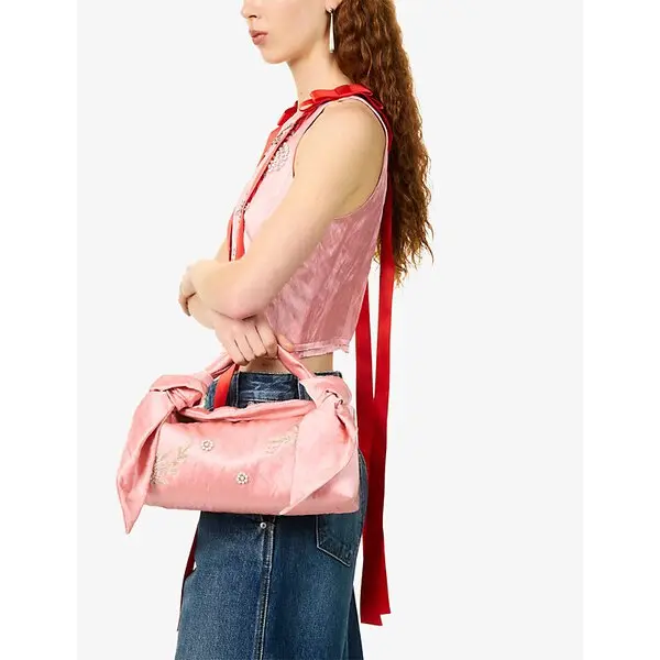 Erdem East West Bloom Satin Top-handle Bag