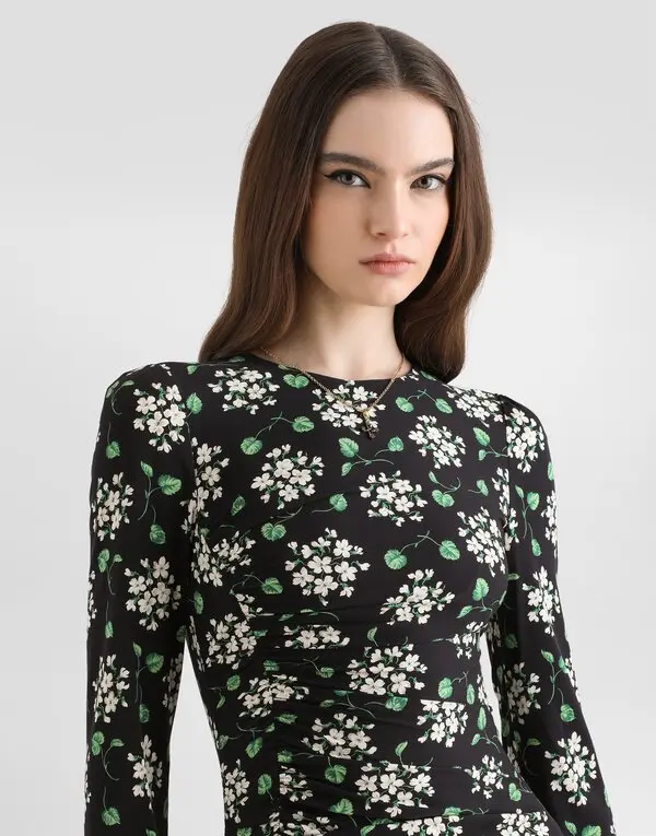 Dolce & Gabbana Geranium Bouquets-print Charmeuse Dress