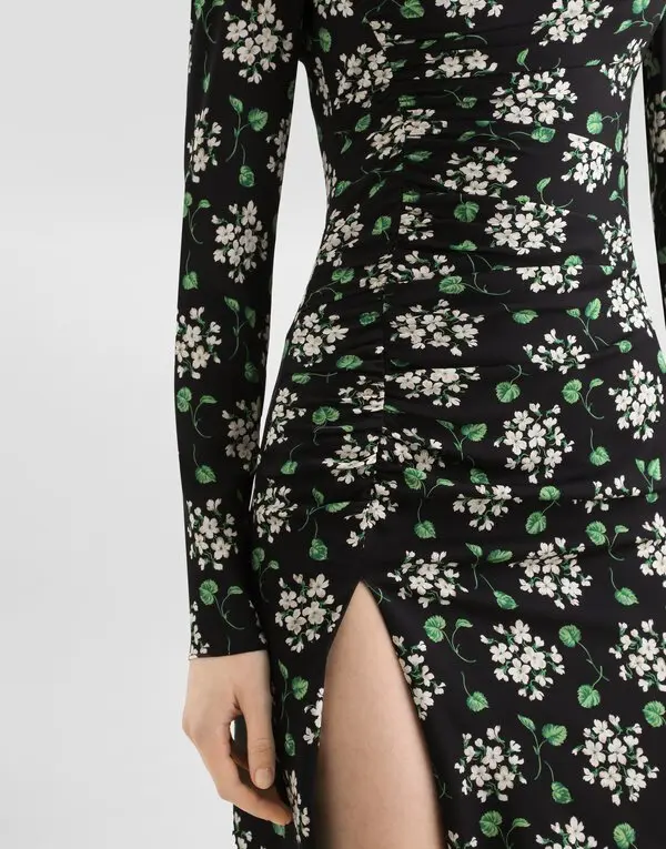 Dolce & Gabbana Geranium Bouquets-print Charmeuse Dress