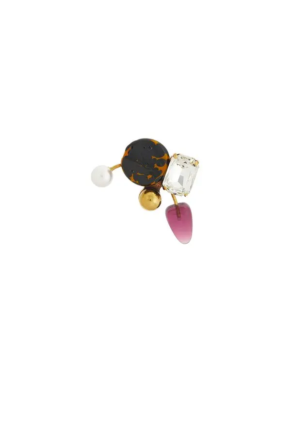 Dries Van Noten Handmade Glass Disc Shell Paste Ring In Brown - Multi