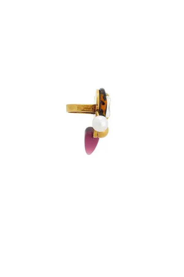 Dries Van Noten Handmade Glass Disc Shell Paste Ring In Brown