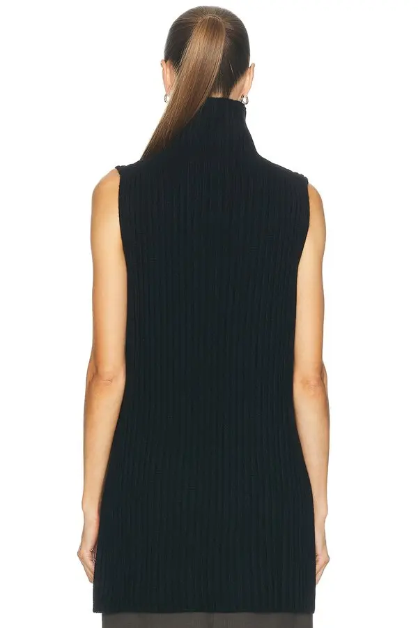 Loulou De Saison Becca High Neck Sweater Vest With Side Slits