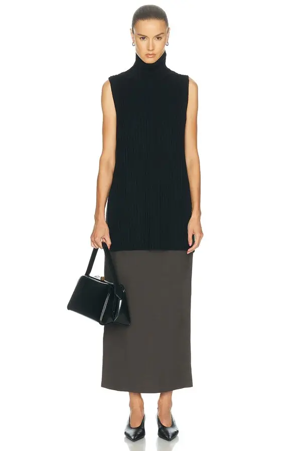 Loulou De Saison Becca High Neck Sweater Vest With Side Slits