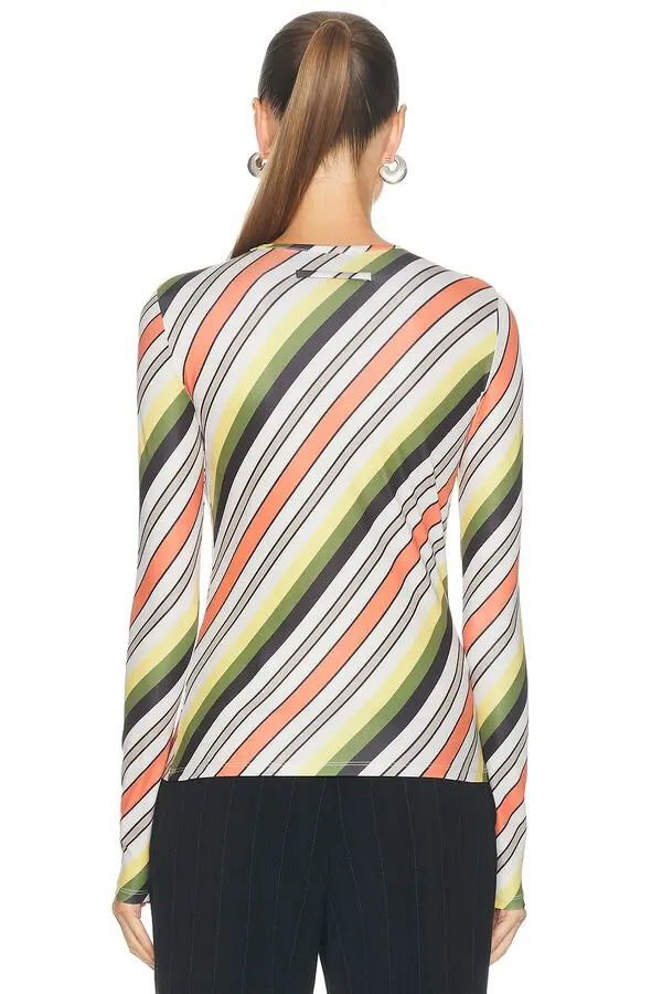 JEAN PAUL GAULTIER Jersey Lycra Printed Retro Stripe Long Sleeve Top In Red