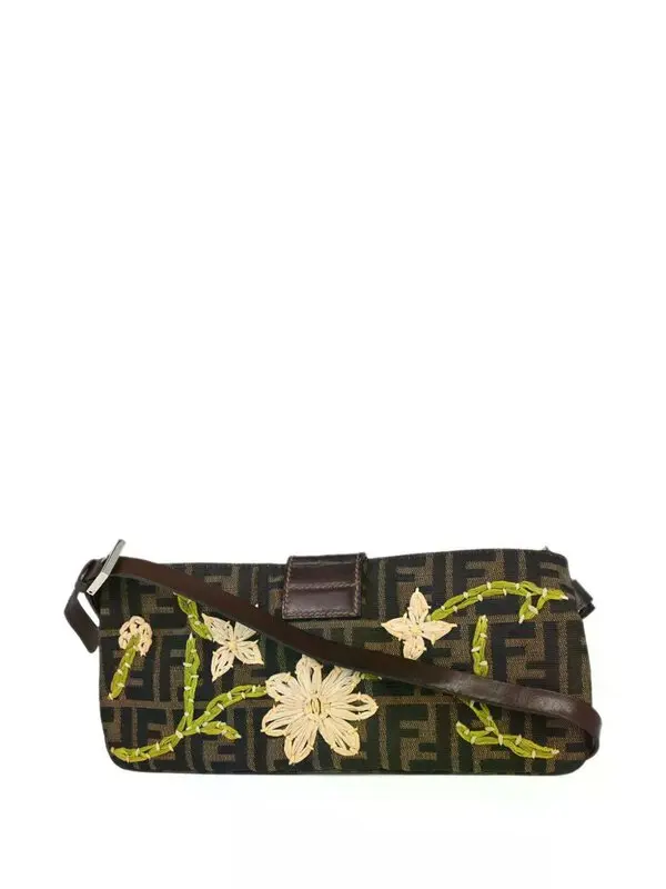 Fendi Zucca Floral-embroidered Shoulder Bag