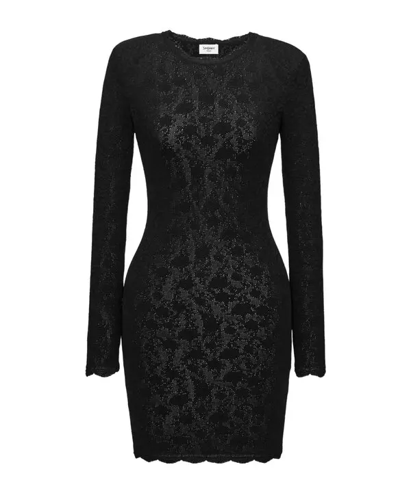 Saint Laurent Mini Dress In Floral Mesh Knit