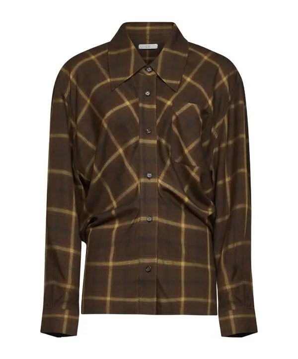 Co Draped Plaid Shirt - Brown