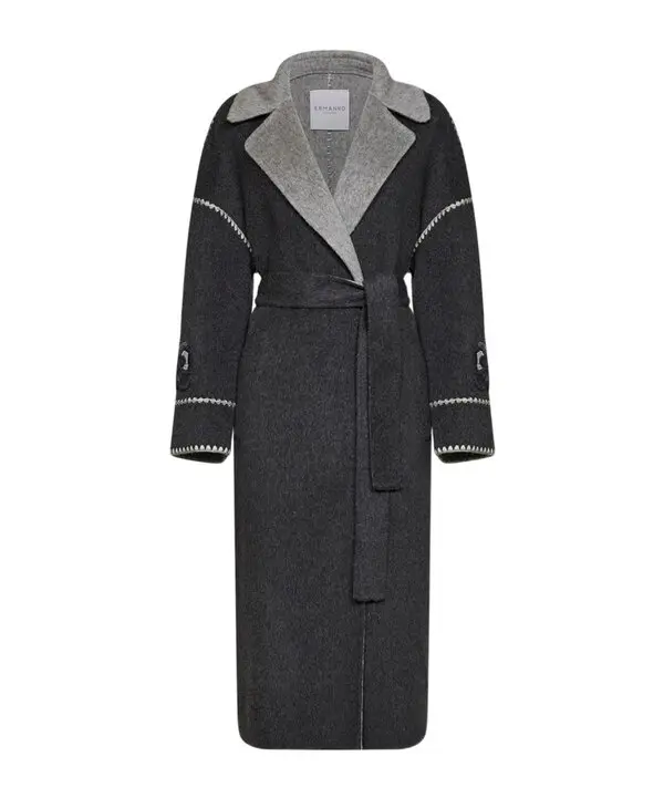 ERMANNO FIRENZE Contrast Trim Belted Coat - Gray