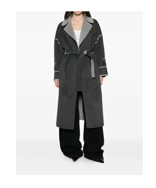 ERMANNO FIRENZE Contrast Trim Belted Coat