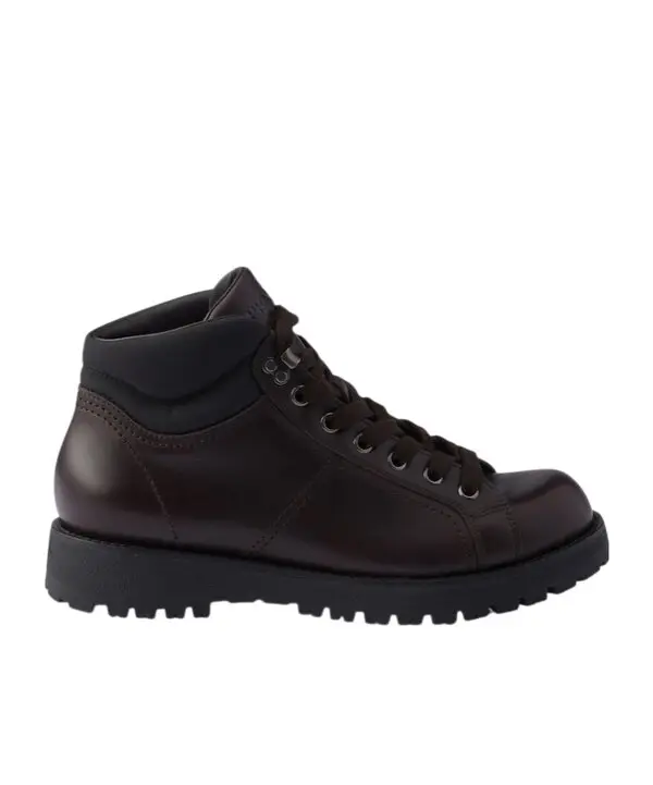 Prada Lace-up Leather And Re-nylon Booties