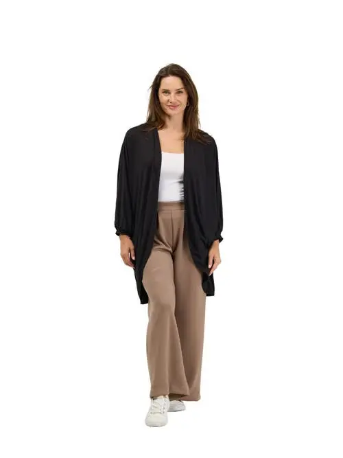 24SEVEN COMFORT APPAREL 24seven Comfort Basic Soft Stretch Open Front Cardigan Jacket - Black