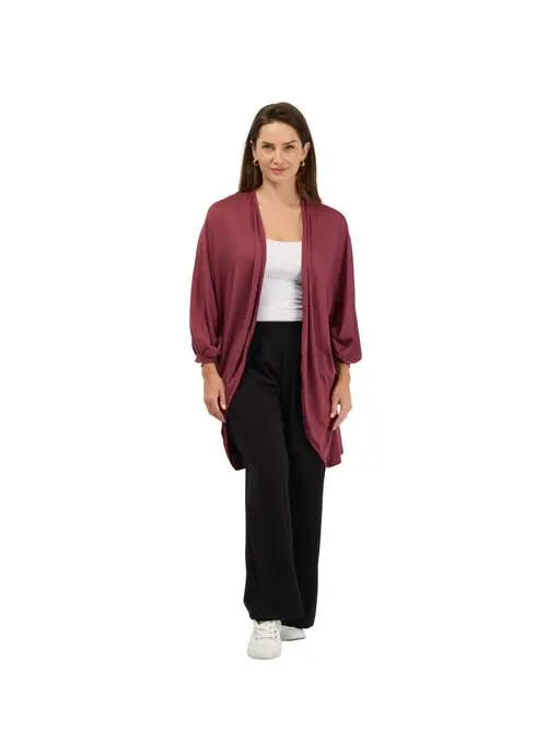 24SEVEN COMFORT APPAREL 24seven Comfort Basic Soft Stretch Open Front Cardigan Jacket - Brick