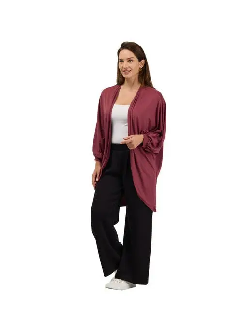 24SEVEN COMFORT APPAREL 24seven Comfort Basic Soft Stretch Open Front Cardigan Jacket - Brick