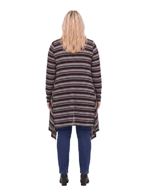 24SEVEN COMFORT APPAREL Essential Curvy Open Front Striped Long Sleeves Cardigan Jacket