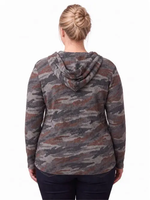 24SEVEN COMFORT APPAREL Essential Curvy Hooded Open Front Cardigan Jacket