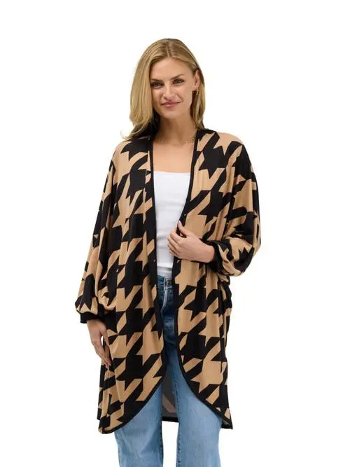 24SEVEN COMFORT APPAREL Essential Open Front Cardigan Jacket - Brown Multi