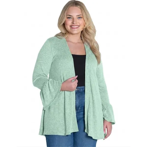 24SEVEN COMFORT APPAREL Essential Curvy Soft Stretch Open Front Cardigan Jacket - Plum